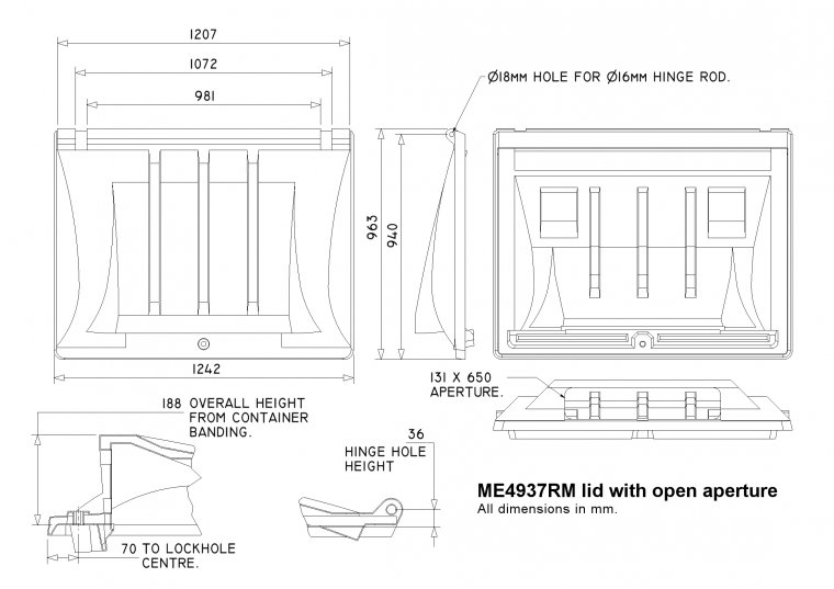 ME4937RM 1100 Litre Recycling lid with open aperture | Duraflex