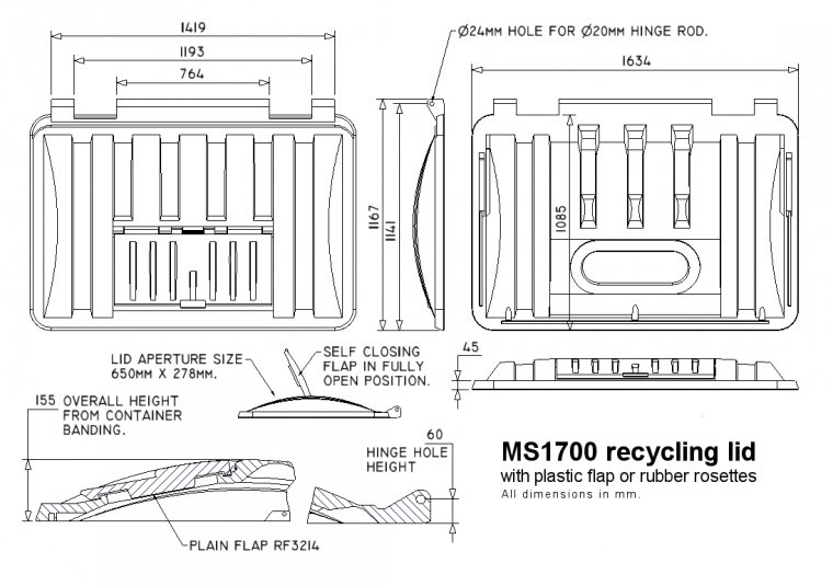MS1700RM-FLA Recycling lid with plastic flap | Duraflex